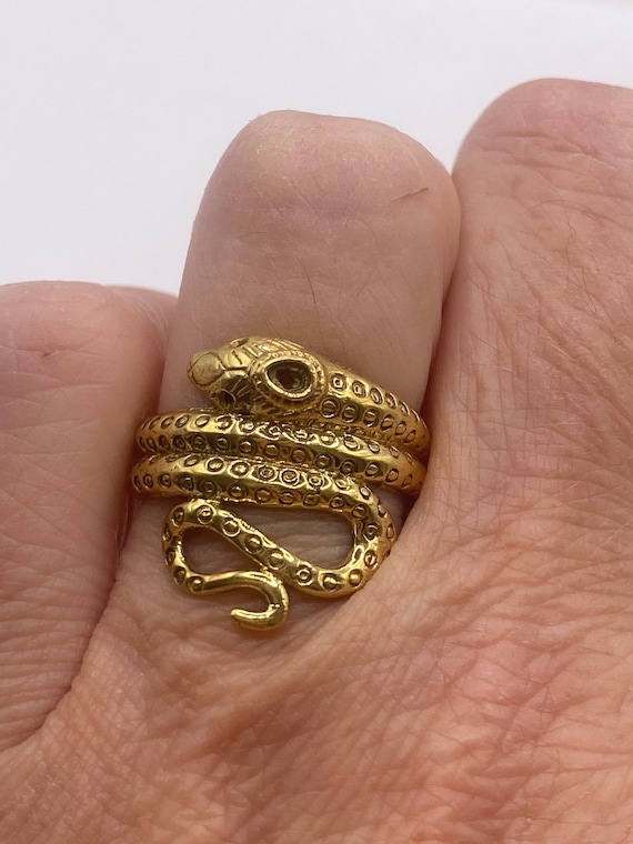 Vintage Gothic Golden Bronze Snake Serpent Ring - Gem
