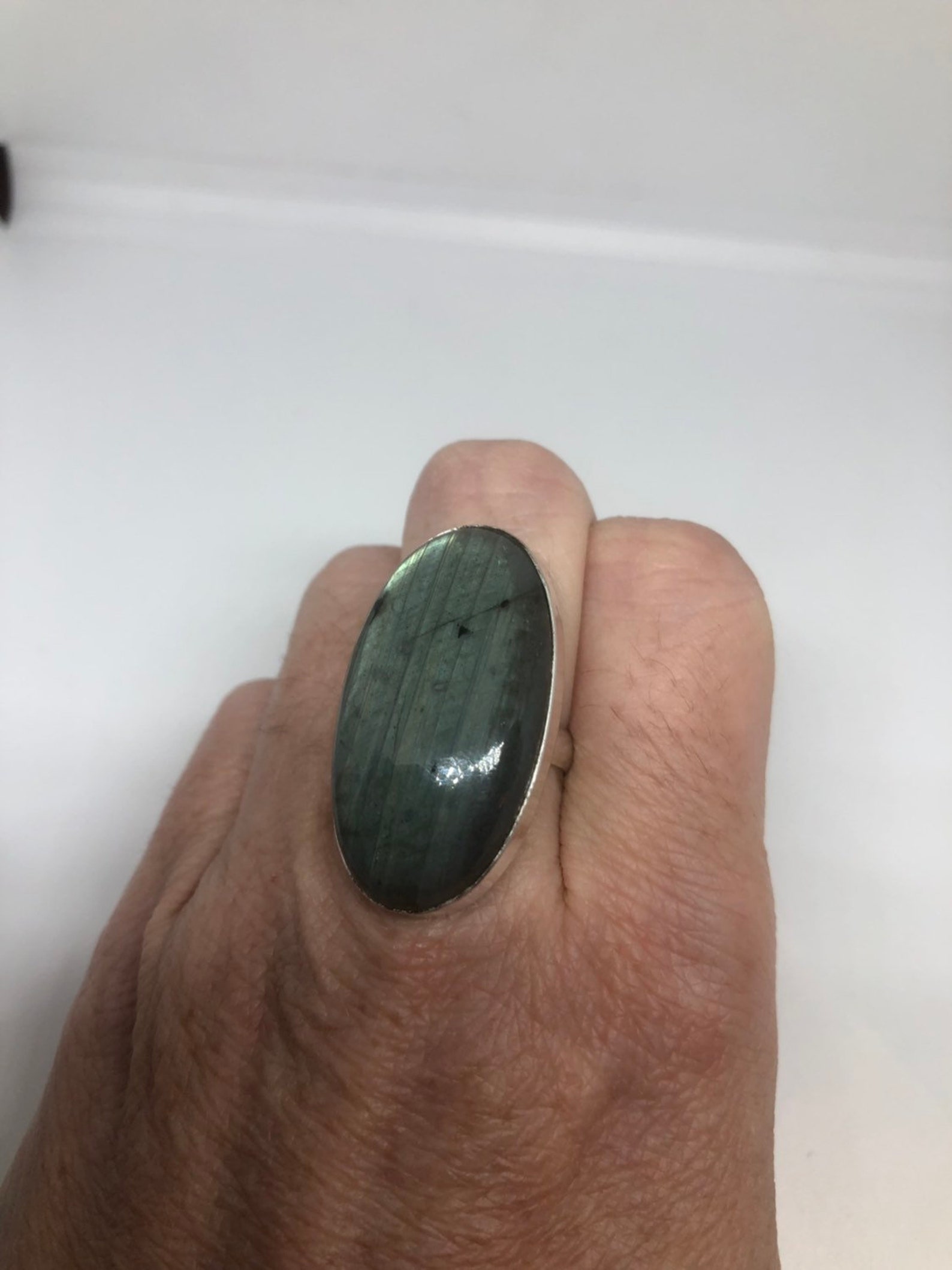 Vintage Large Labradorite Rainbow Moonstone Stone Silver Ring - Etsy