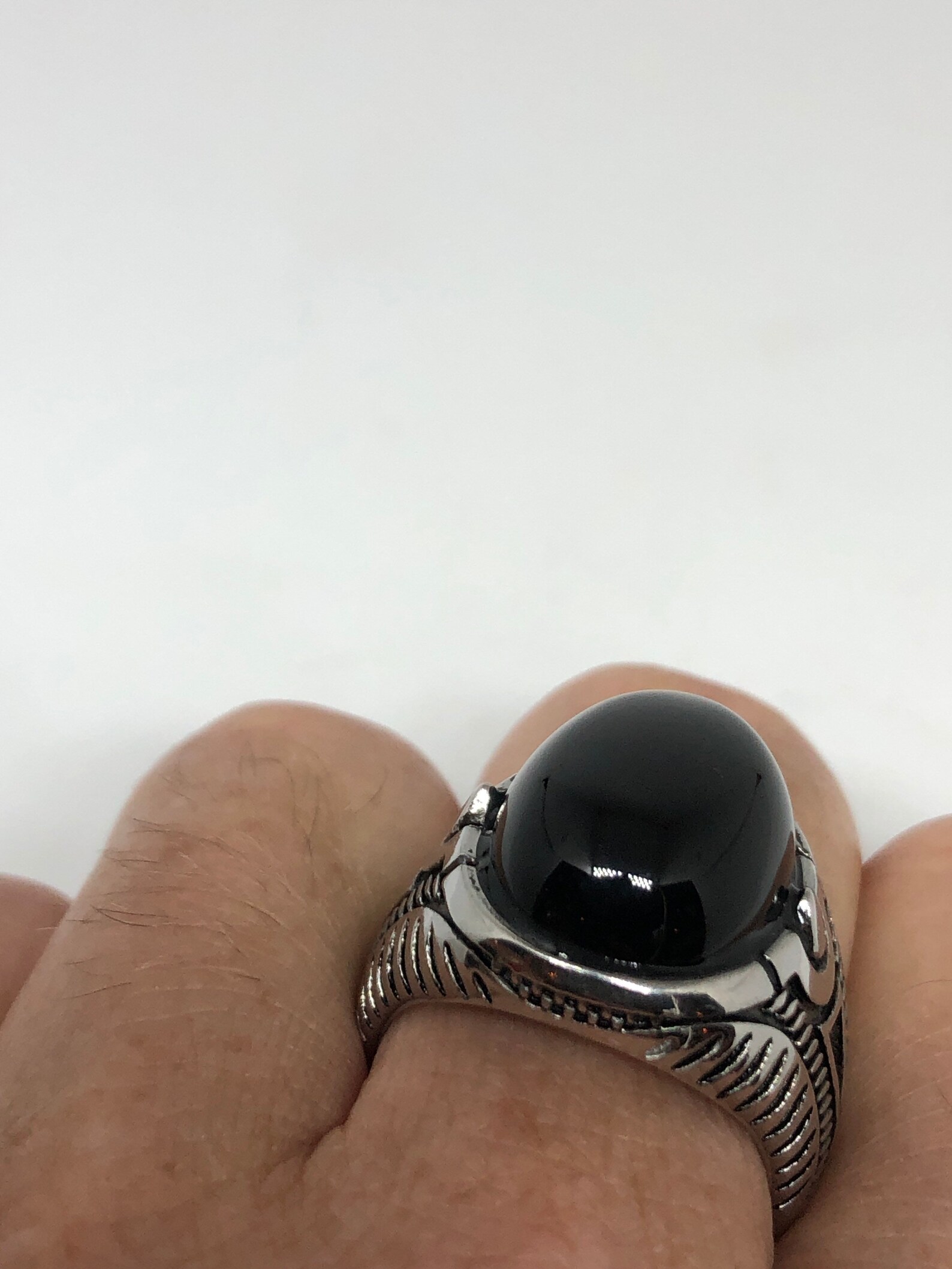 Vintage Gothic Black Onyx Egyptian Stainless Steel Mens Ring - Etsy