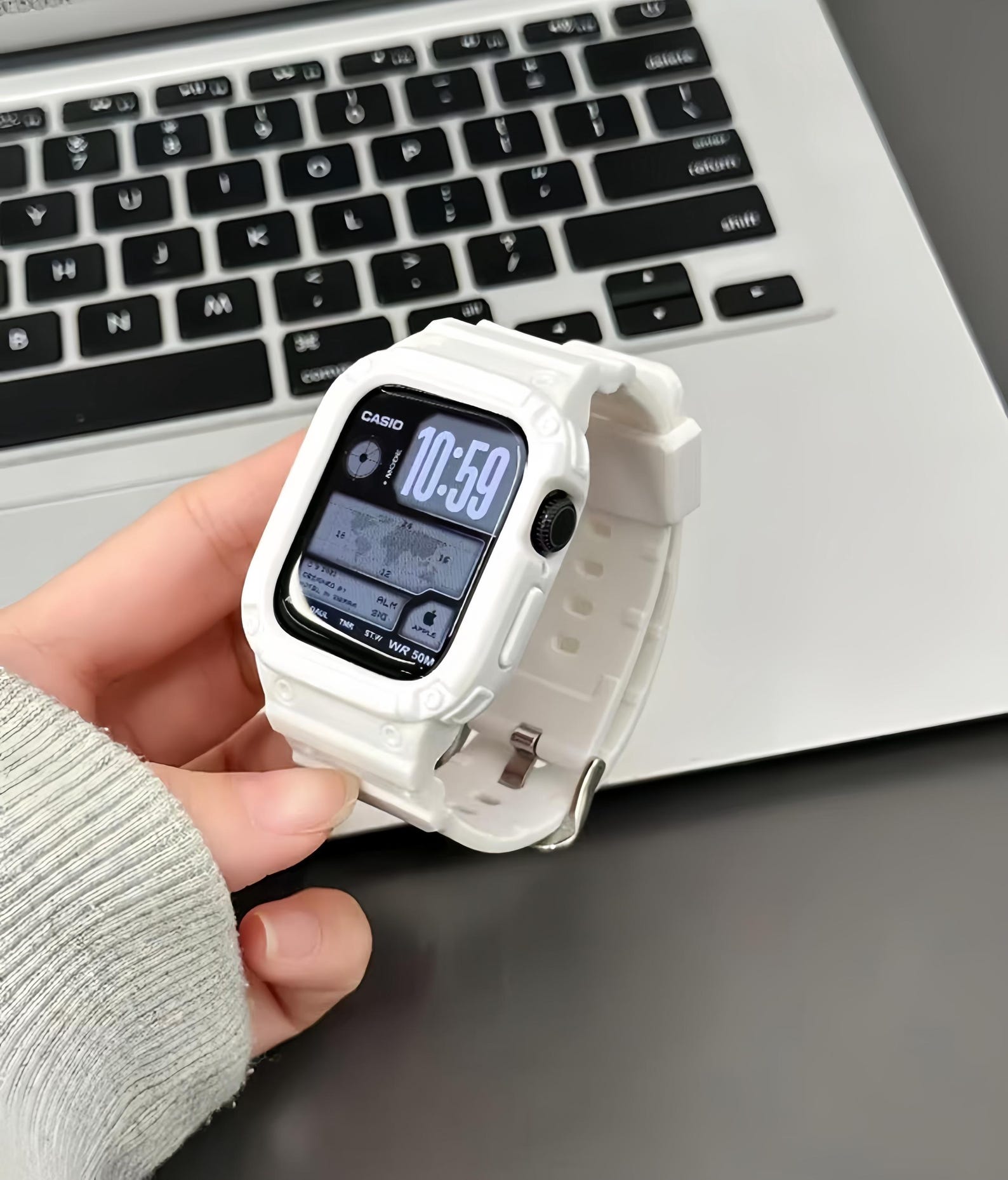 Retro G-shock Style Apple Watch Band, Clear TPU Case, Rugged Sport ...