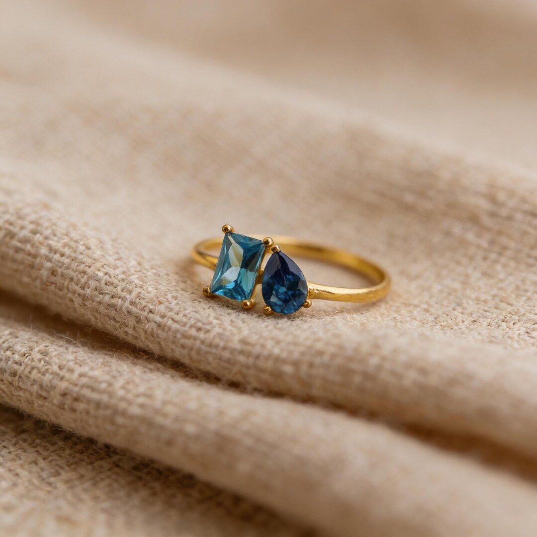 Custom Rectangle Pear Birthstone Ring, Minimalist Stackable Jewelry ...