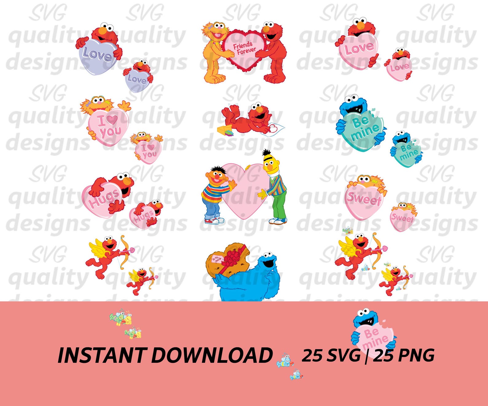 25 Sesame Street Valentine's Day Svg Png Bundle Elmo Cookie Monster ...