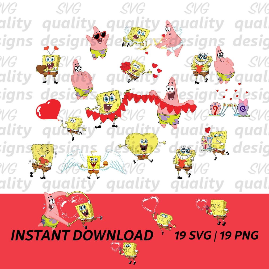 19 Spongebob Squarepants Valentine's Day Bundle Svg Png Patrick Gary - Etsy