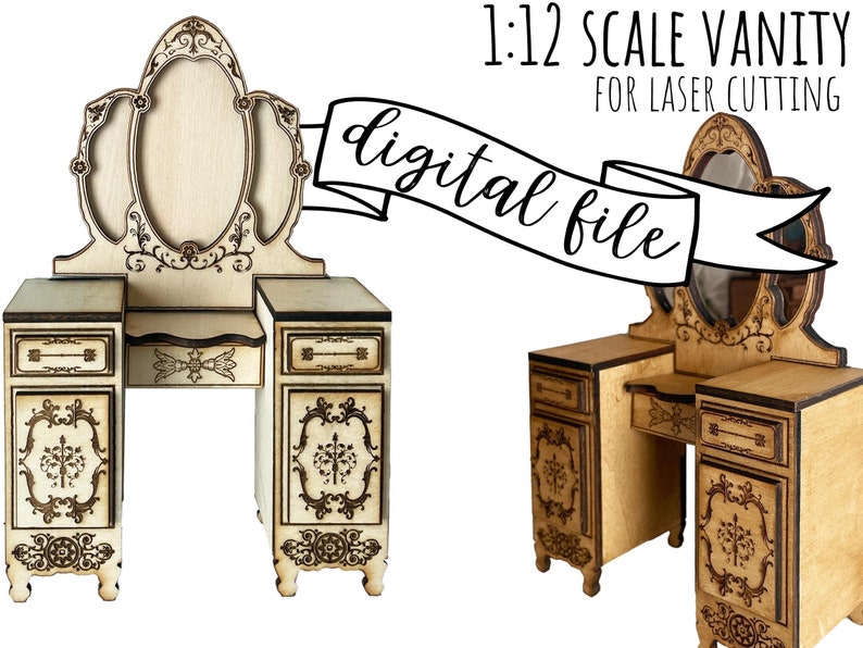 SVG File Dollhouse Vanity, 1:12 Miniature Bedroom Furniture, Antique ...