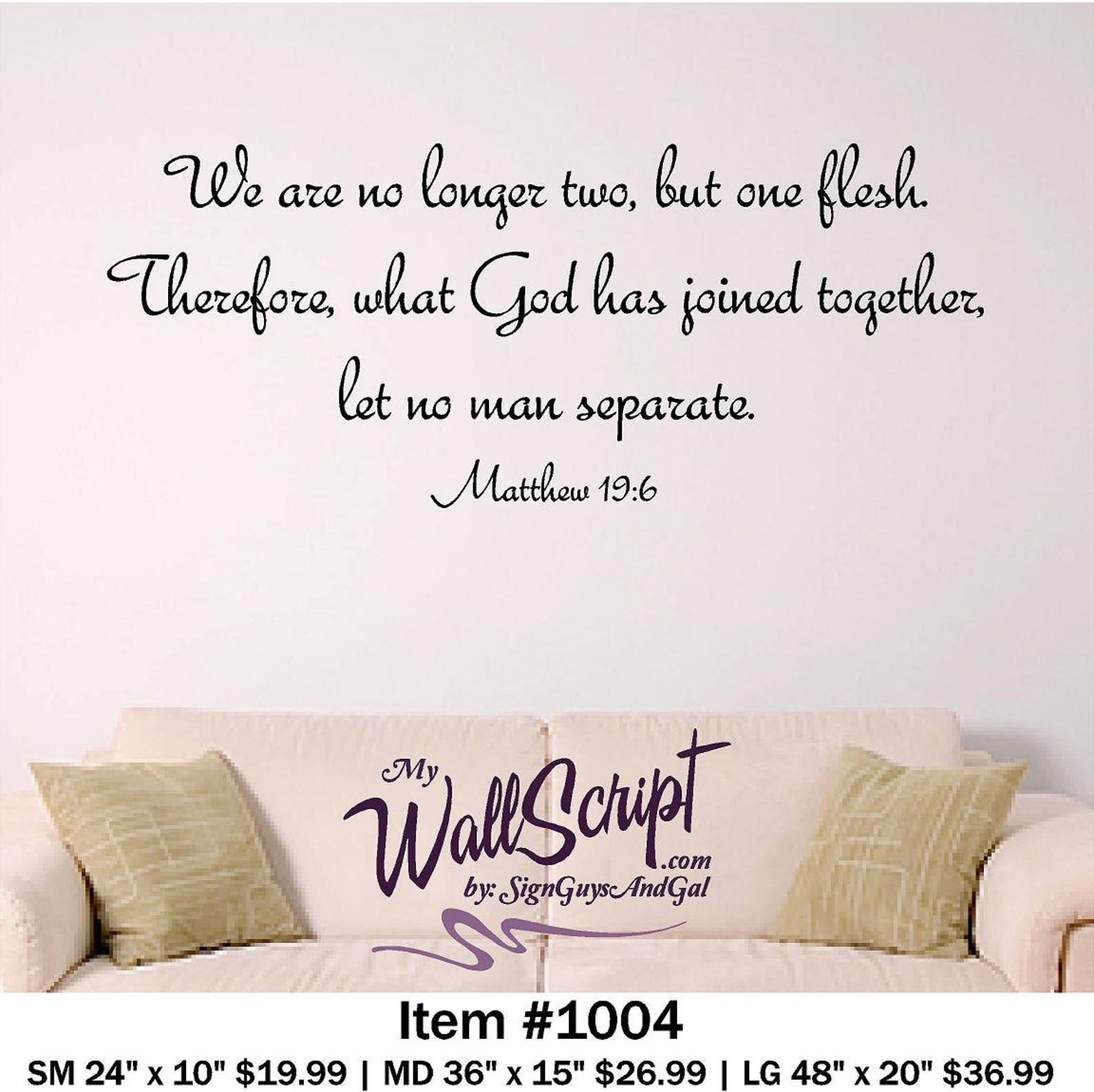 Two Become One, Bible Verse Wall Graphic, Bedroom Wall Decal, Mathew 19 ...