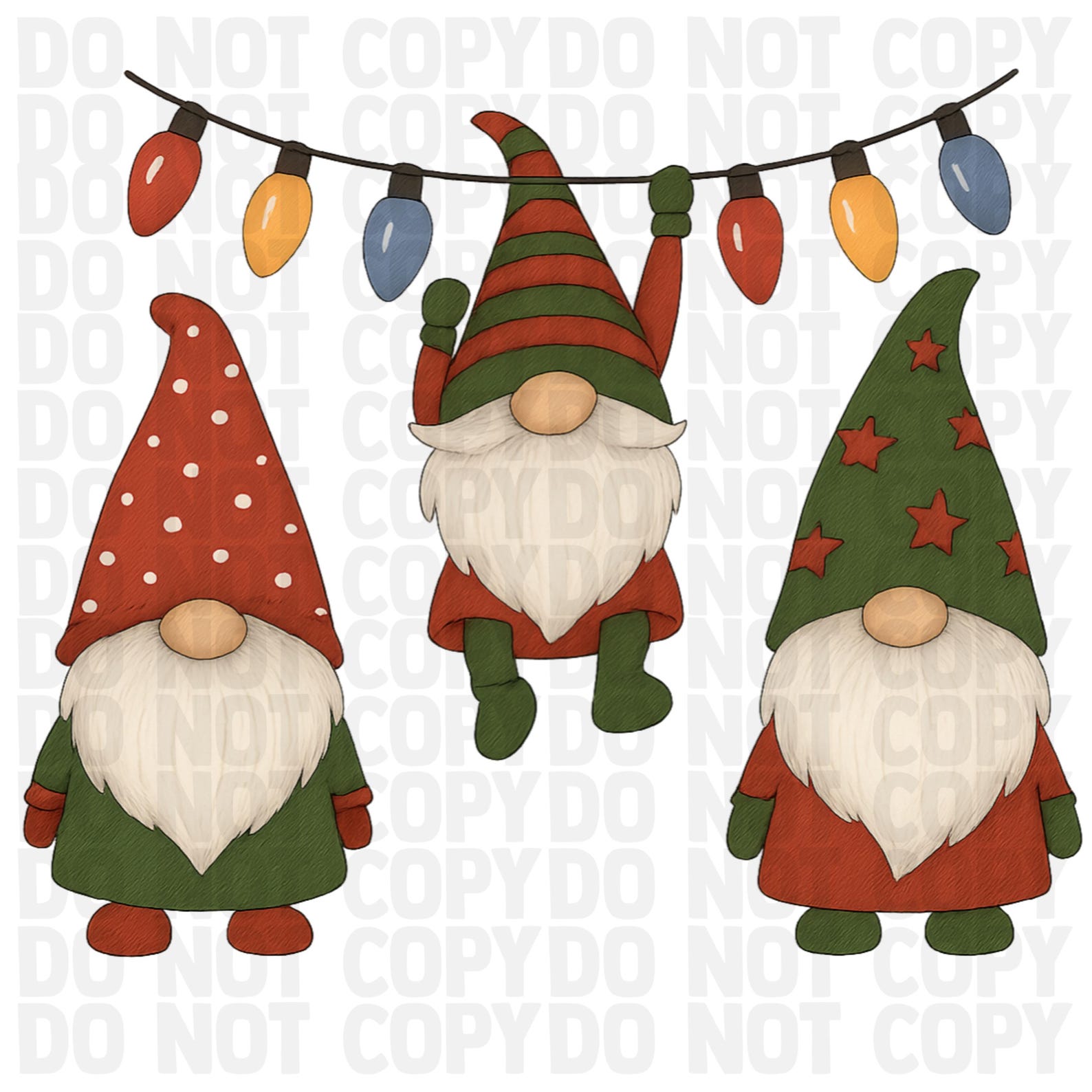 Christmas Gnome Trio PNG | Hanging Lights Gnome Clipart | Cute Holiday ...