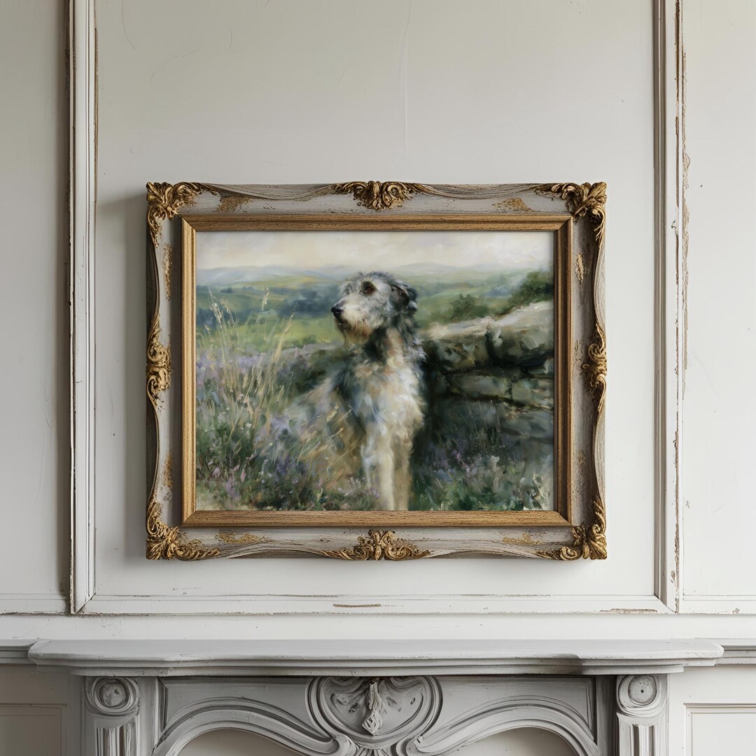 Irish Wolfhound Painting – Pastoral Landscape, Farmhouse Art (digital ...