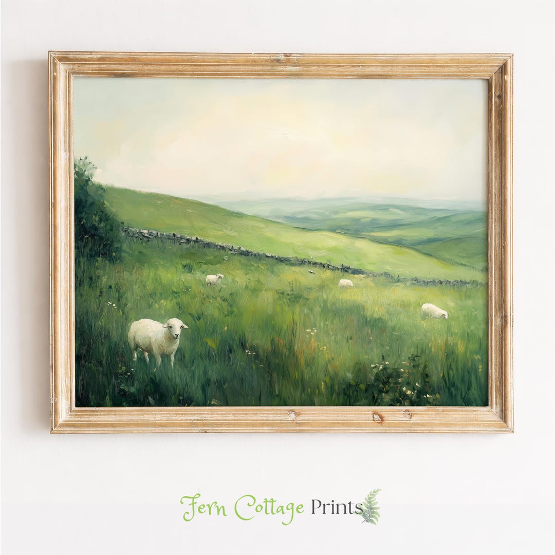 Irish Sheep Landscape Art Print – Vintage Cottagecore Pastoral Scene ...