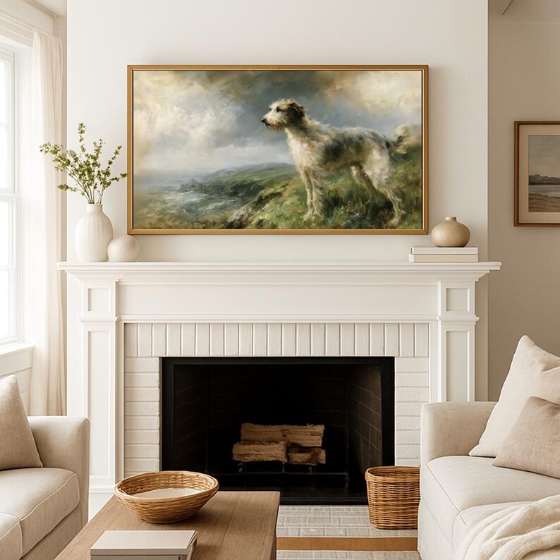 Vintage Irish Wolfhound Cliff Art, Rustic Coastal Landscape, Moody ...
