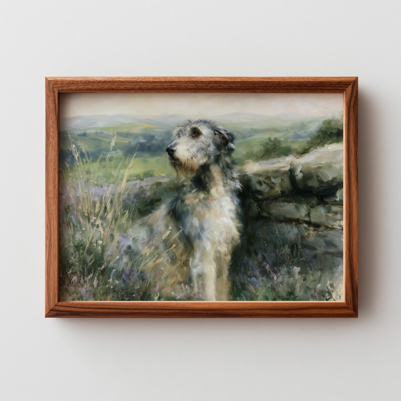 Irish Wolfhound Painting – Pastoral Landscape, Farmhouse Art (digital ...