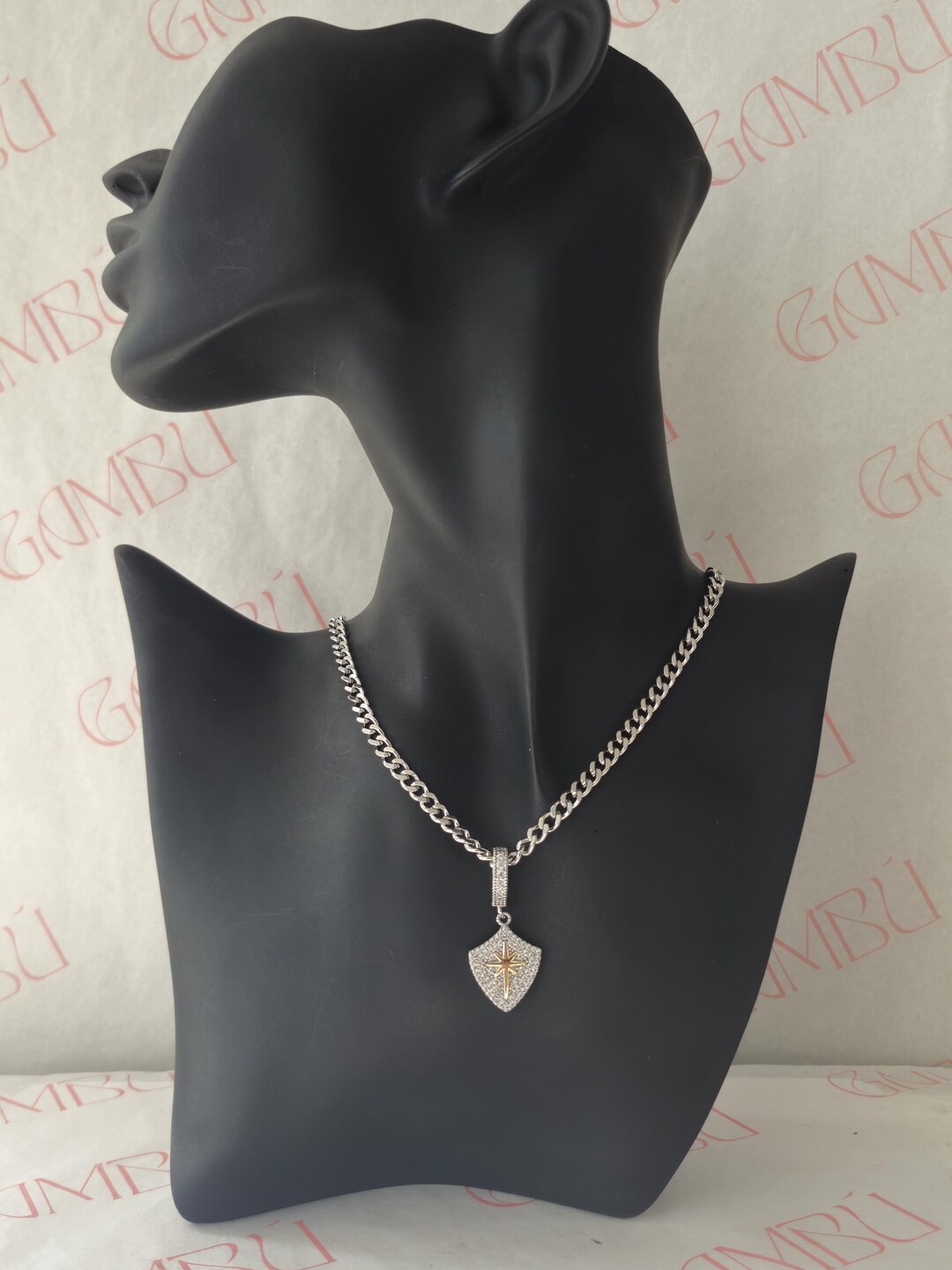 Silver Shield Star Necklace – Stainless Steel CZ Celestial Amulet - Etsy
