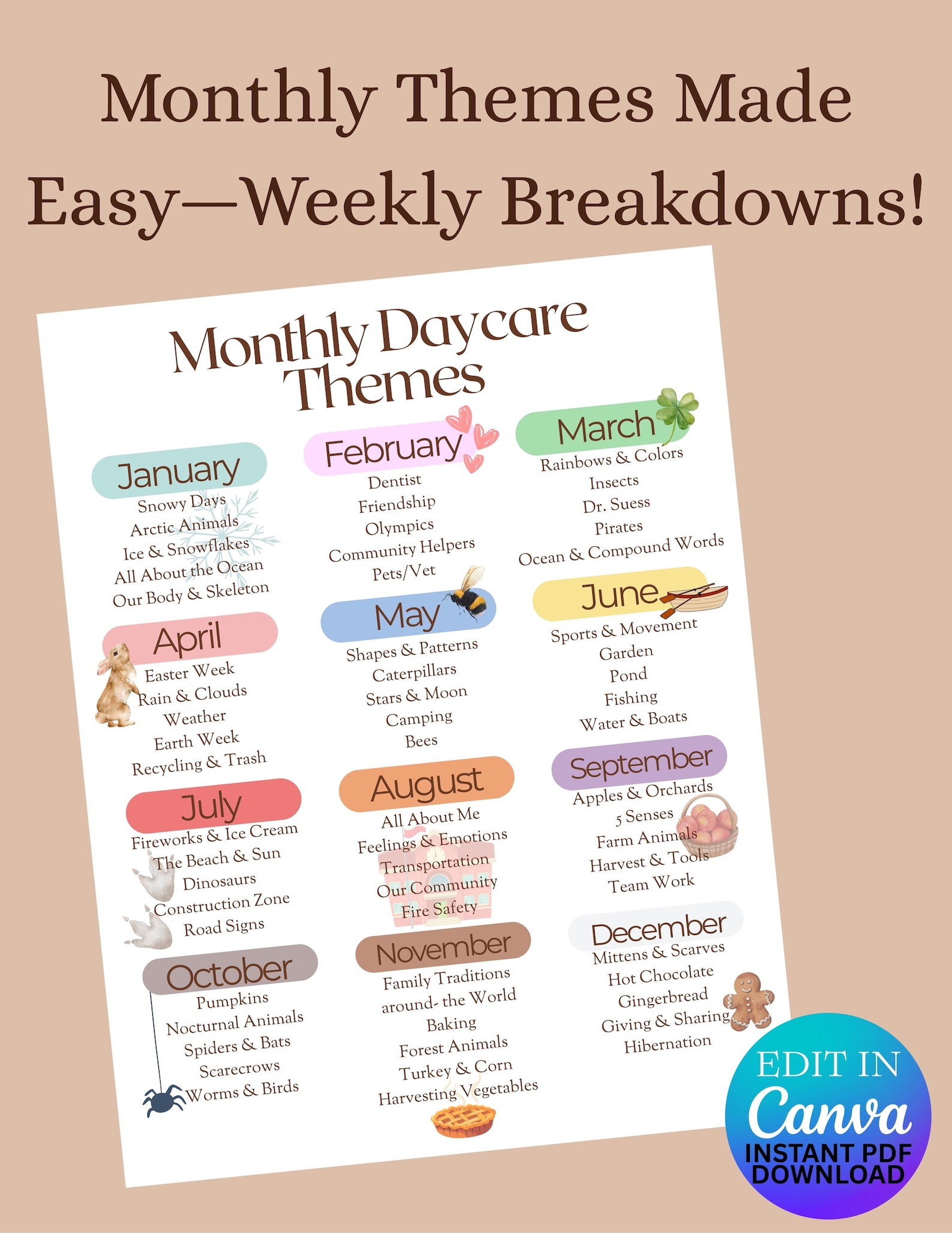Monthly Daycare Themes - Etsy
