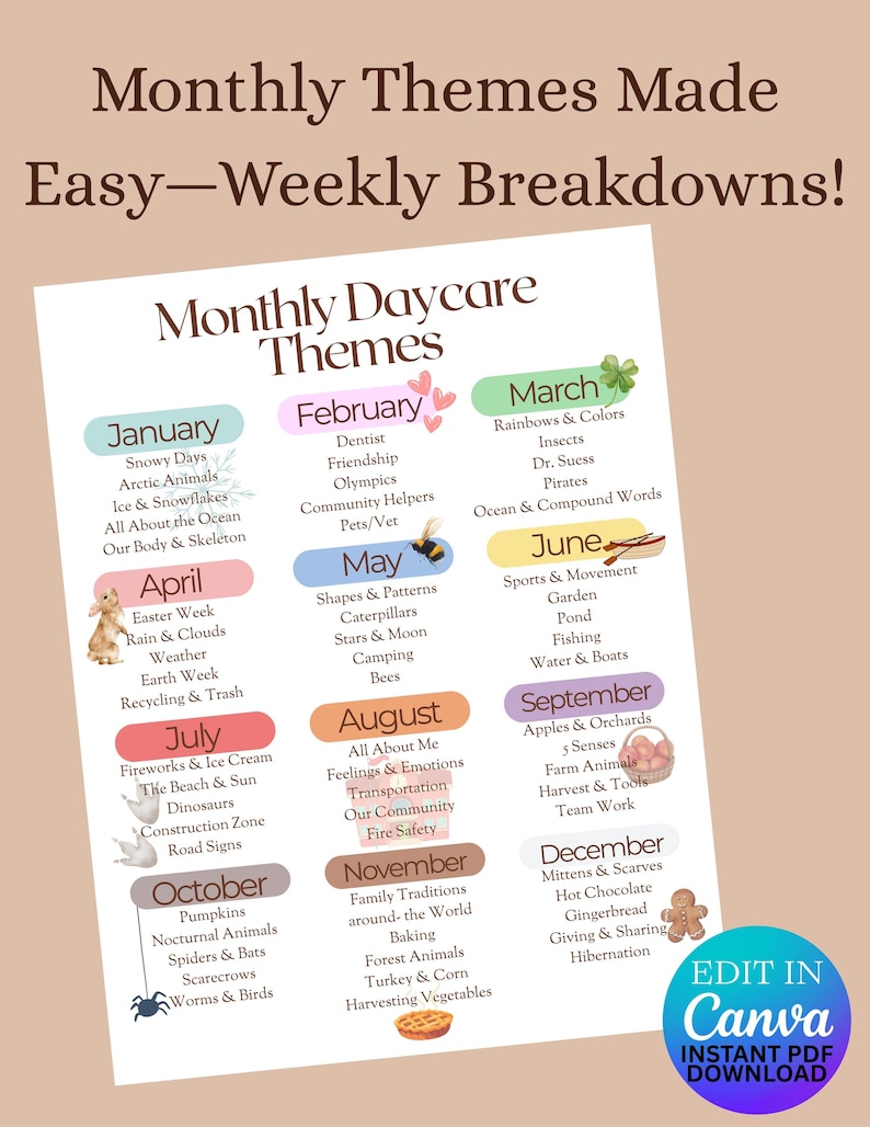 Monthly Daycare Themes - Etsy