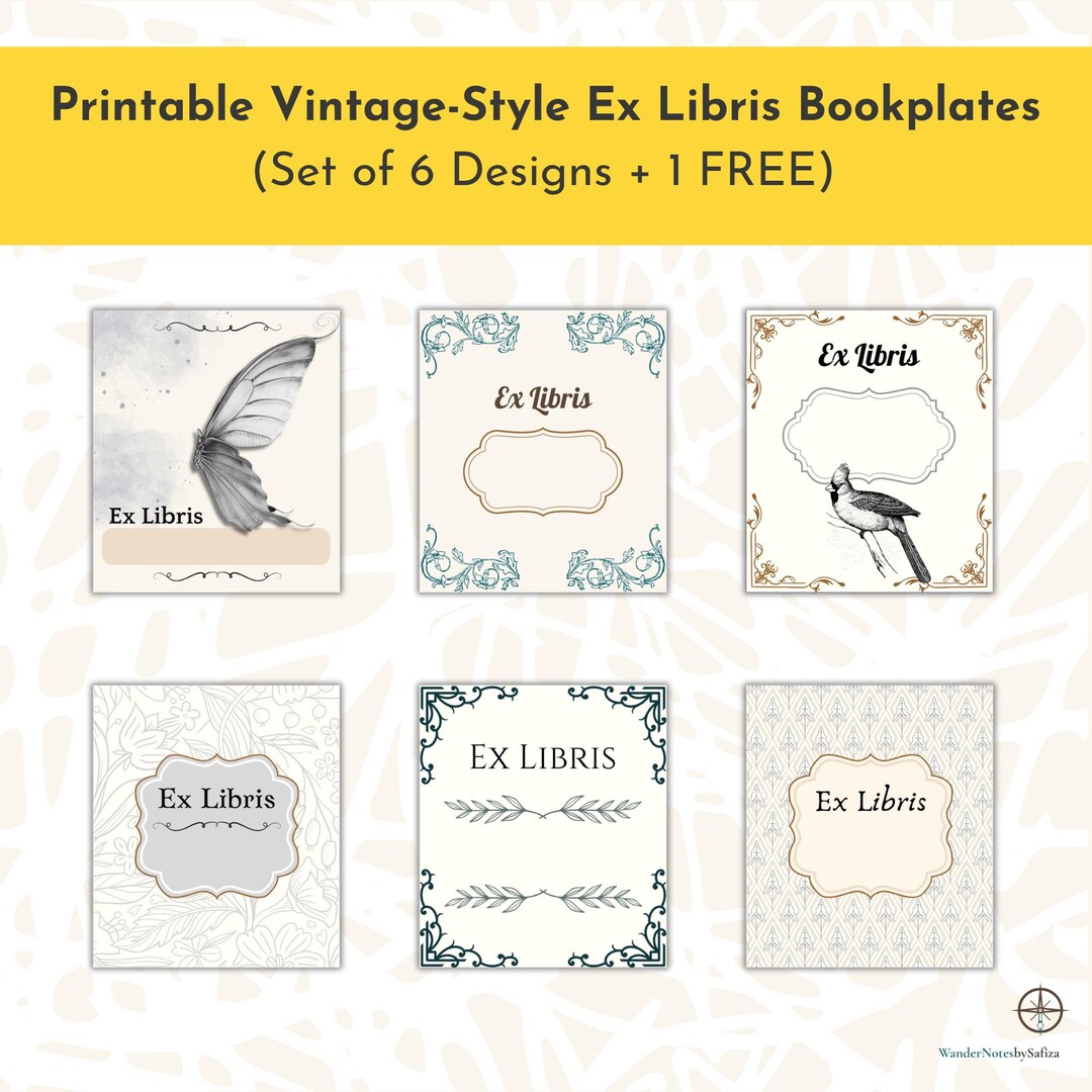 Printable Vintage-style Ex Libris Bookplate Designs (PDF) | 6 + 1 Free ...