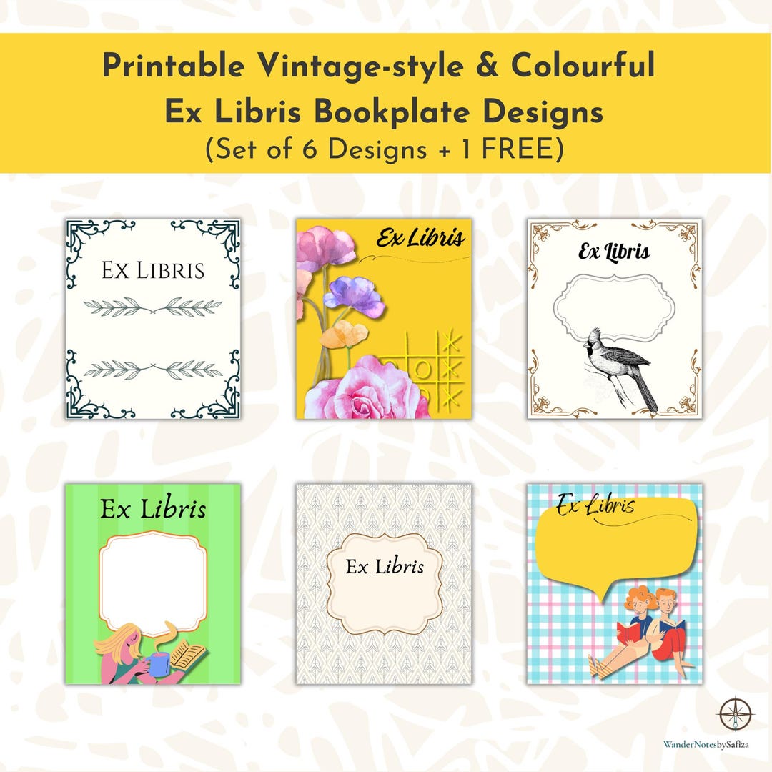 Printable Ex Libris Bookplate Designs Bundle | Vintage-style & Colorful ...