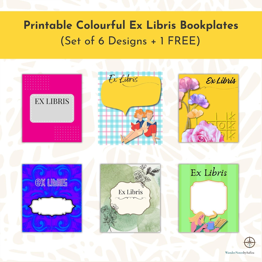 Printable Colourful Ex Libris Bookplate Designs (PDF) | 6 + 1 Free ...