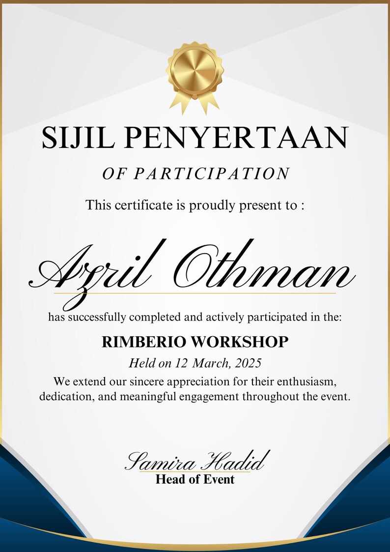 Template Sijil Penyertaan - Etsy