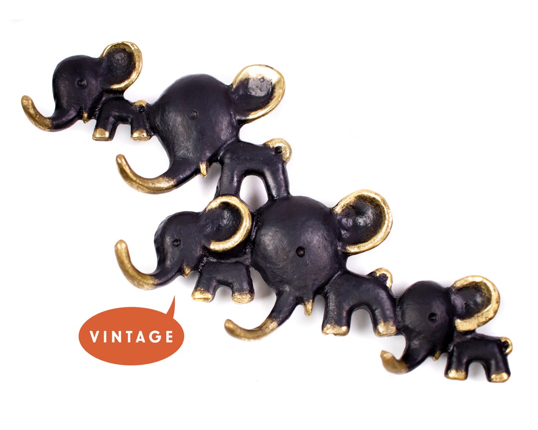 Vintage Walter Bosse Elephants Wall Hook - Vintage Mid Century Brass ...