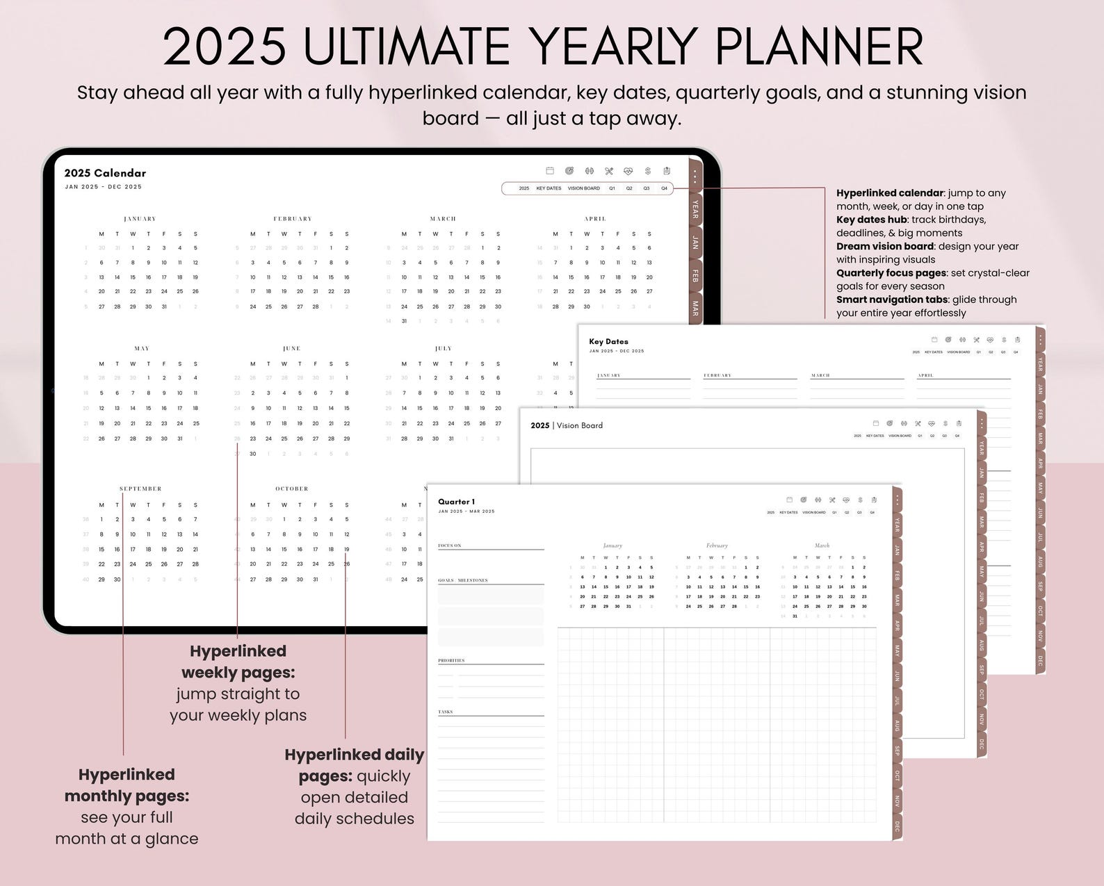 2025-2026 Digital Planner: Hyperlinked Burgundy Theme (ipad, Goodnotes ...