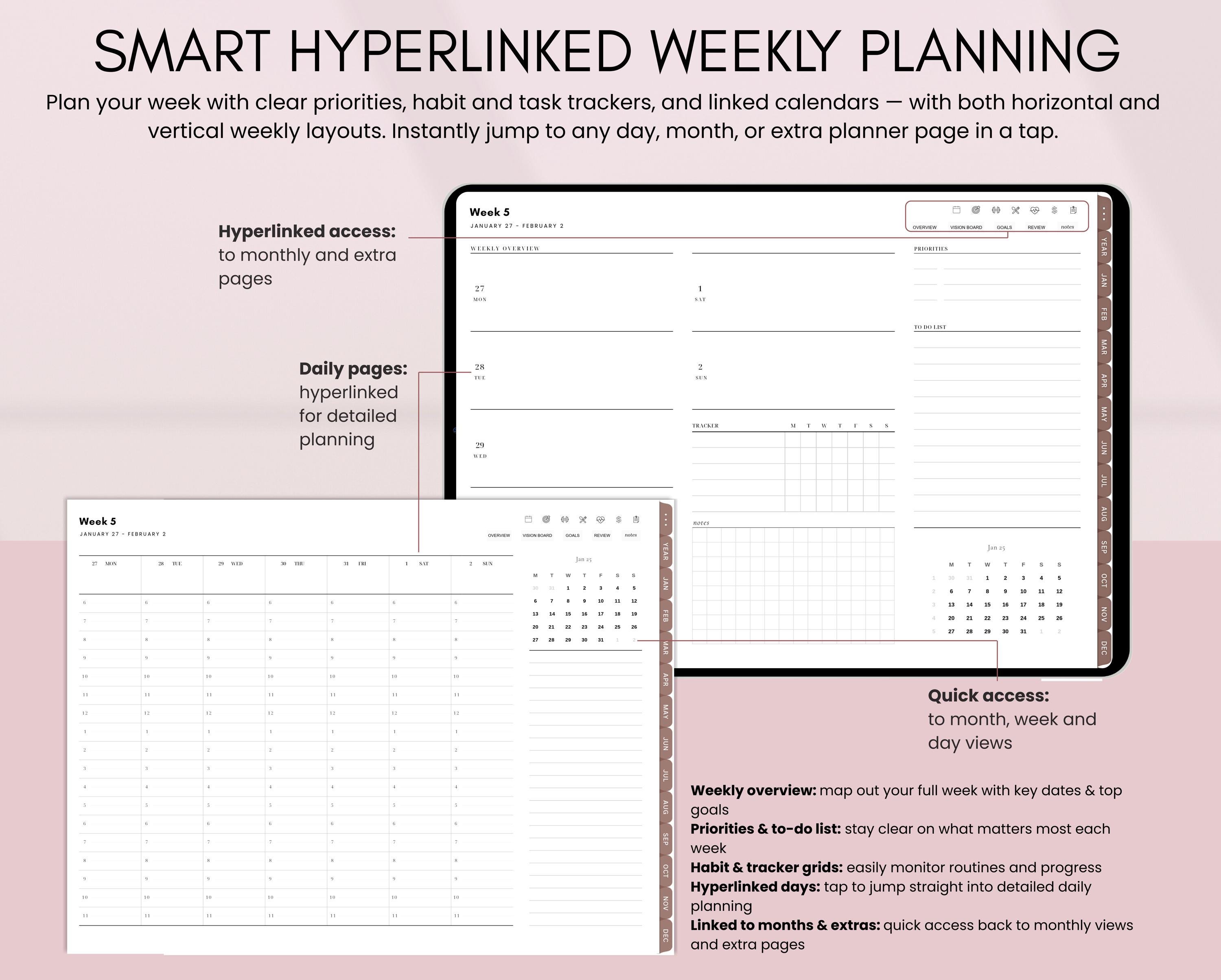 2025-2026 Digital Planner: Hyperlinked Burgundy Theme (ipad, Goodnotes ...