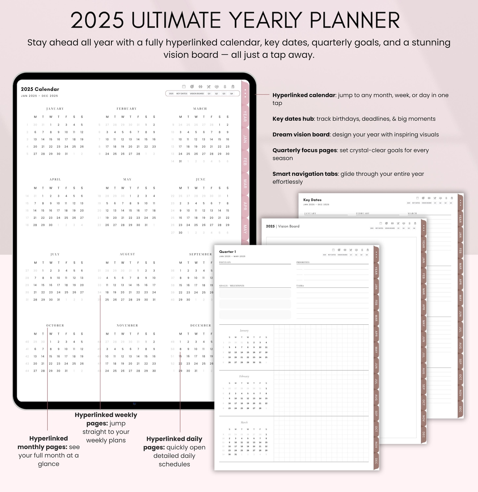 2025-2026 Digital Planner for Ipad: Hyperlinked Portrait Layout ...