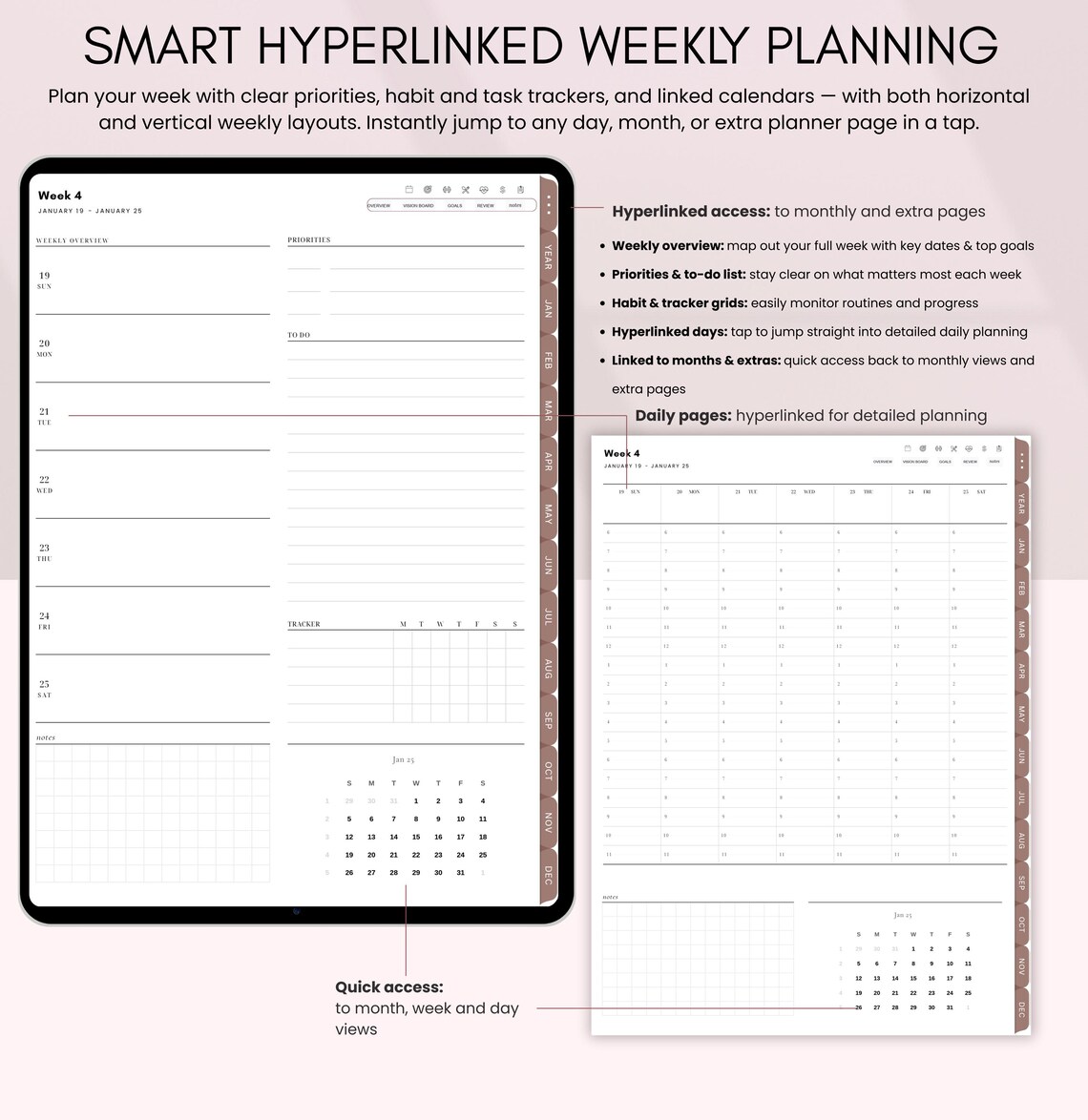 2025-2026 Digital Planner for Ipad: Hyperlinked Portrait Layout ...