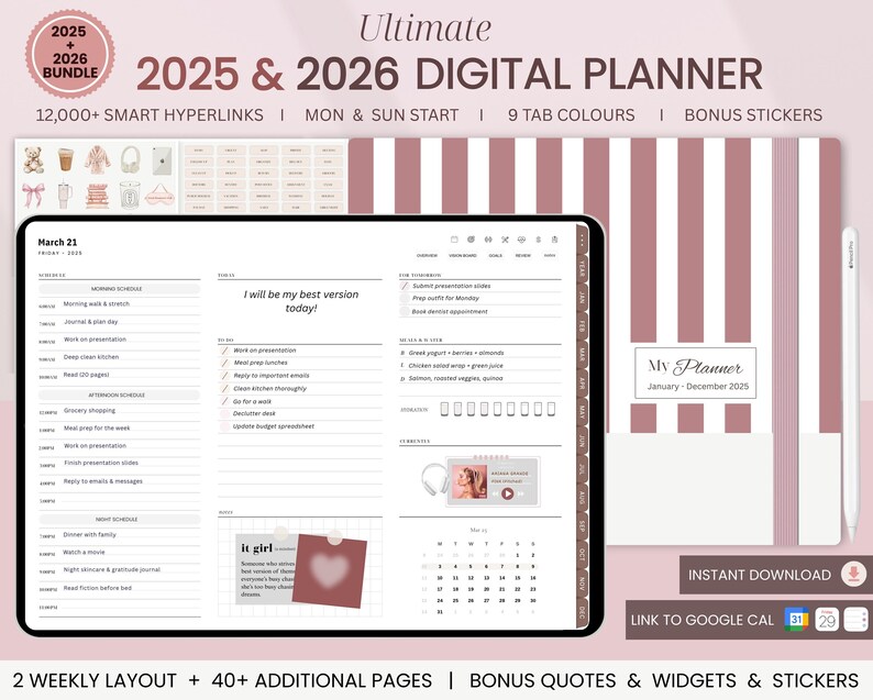 2025-2026 Digital Planner: Hyperlinked Burgundy Theme (ipad, Goodnotes ...