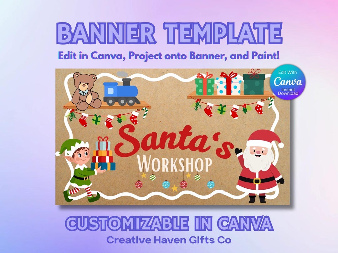 Santa’s Workshop Banner Template, Editable Canva Party Decor Sign ...