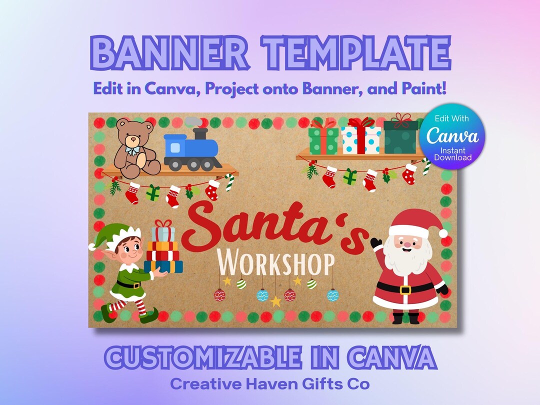 Santa’s Workshop Banner Template, Editable Canva Party Decor Sign ...