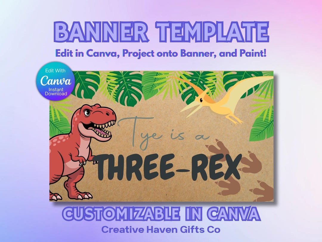 Three Rex Dinosaur Banner Template, 3 Year Old Birthday Editable Canva ...