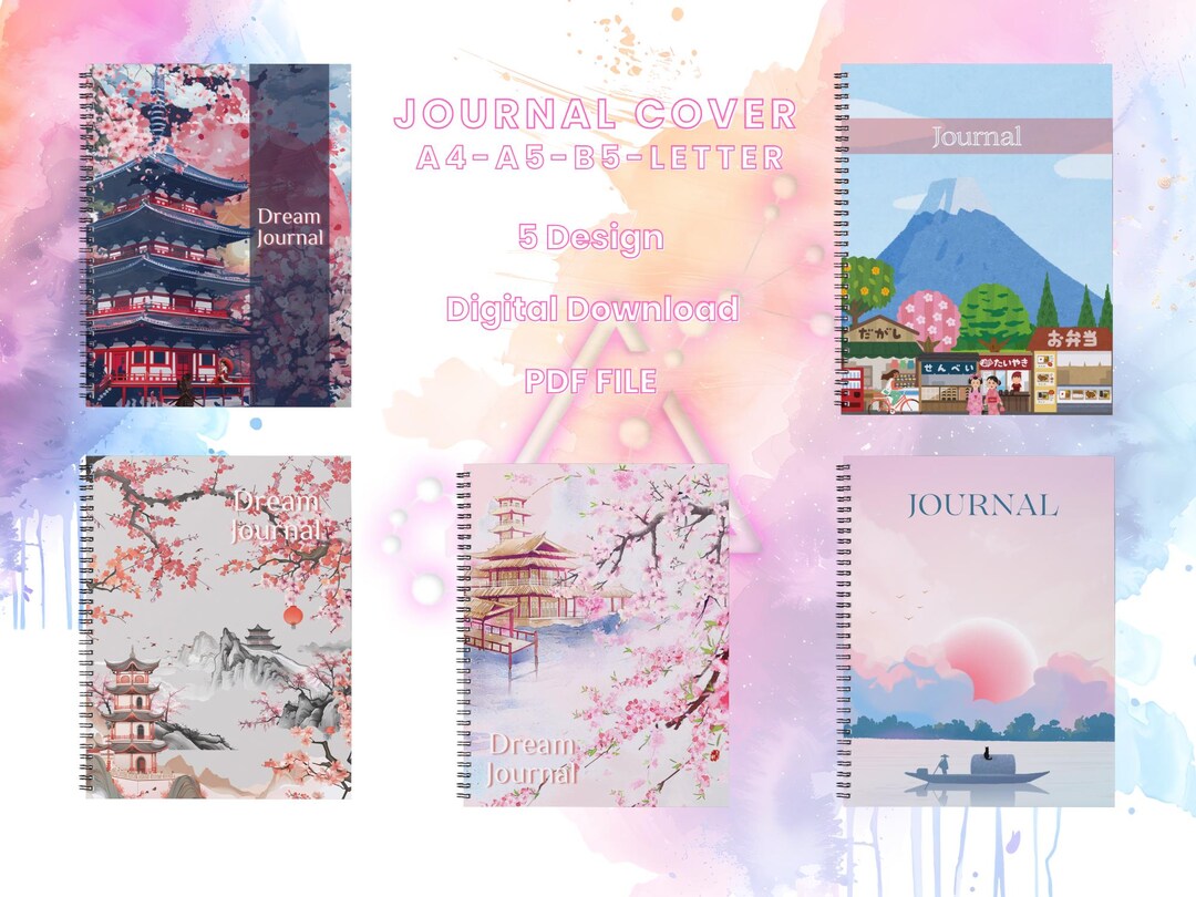 Sakura Journal Cover Set | Japanese Aesthetic, Pastel Tones (digital ...