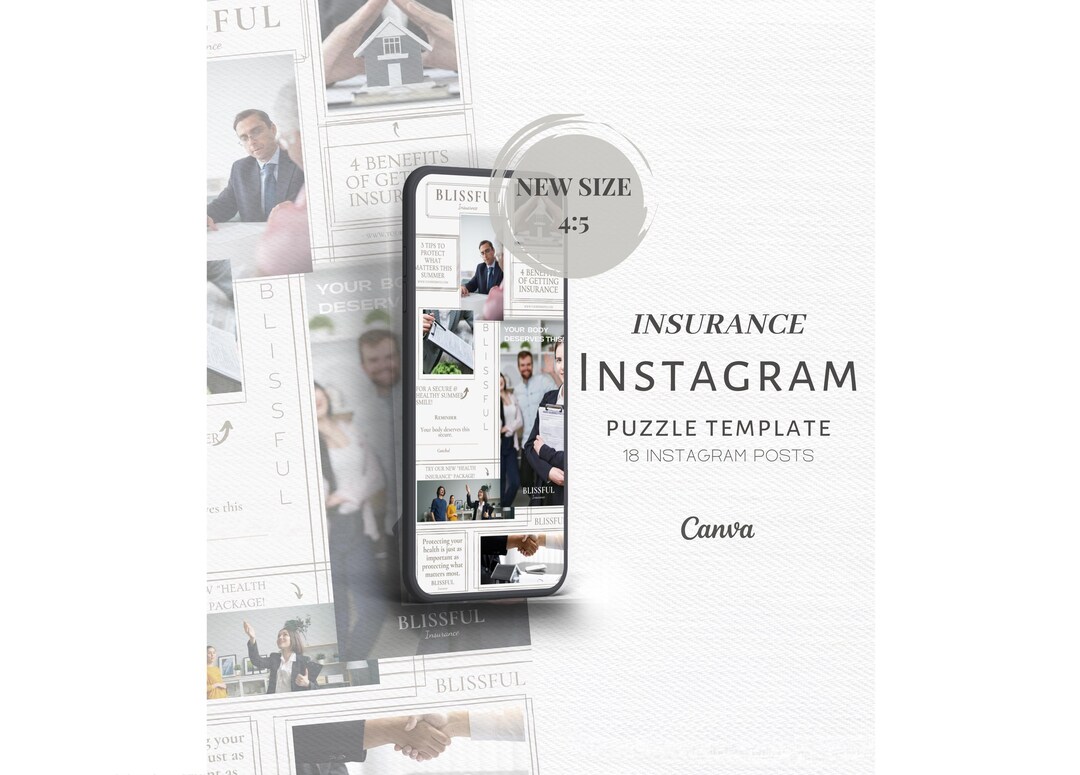 Insurance Puzzle Feed Canva Template, Instagram Puzzle Layout, Editable ...