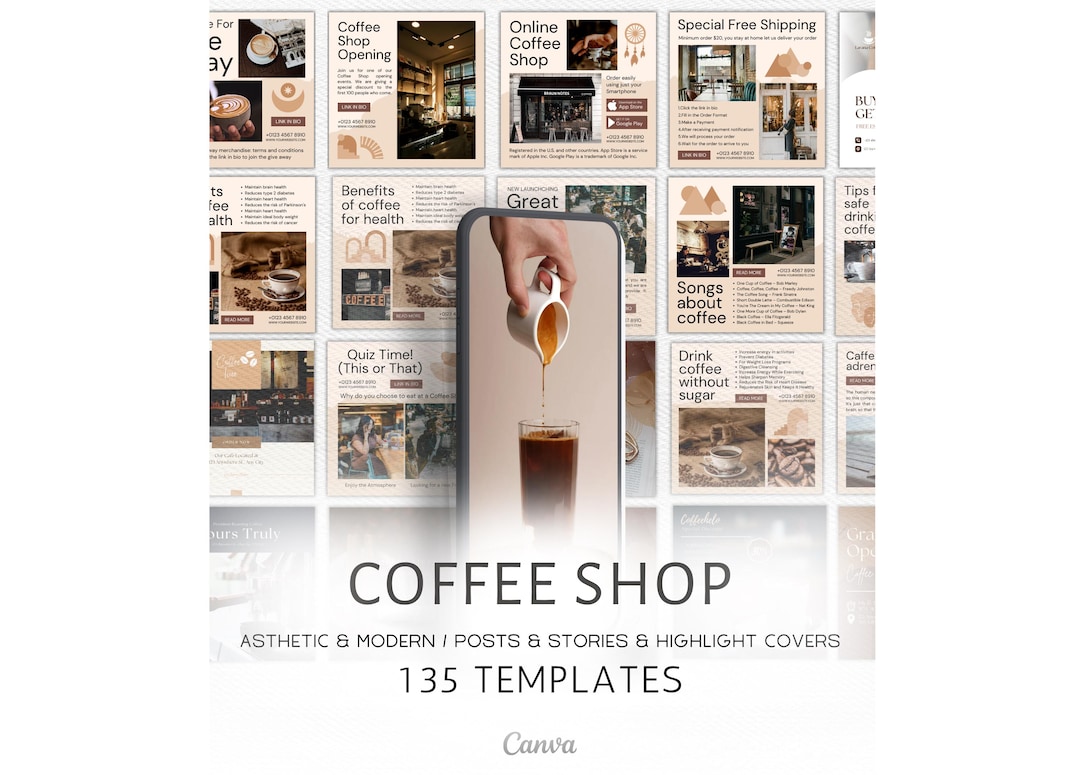 Coffee Shop Canva Templates Bundle, Café Social Media Kit for Instagram ...