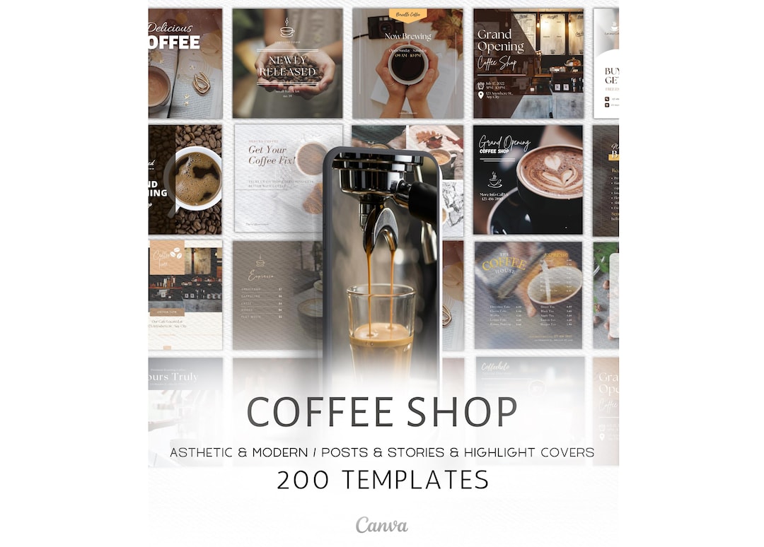 Coffee Shop Canva Templates Bundle, Café Social Media Kit for Instagram ...