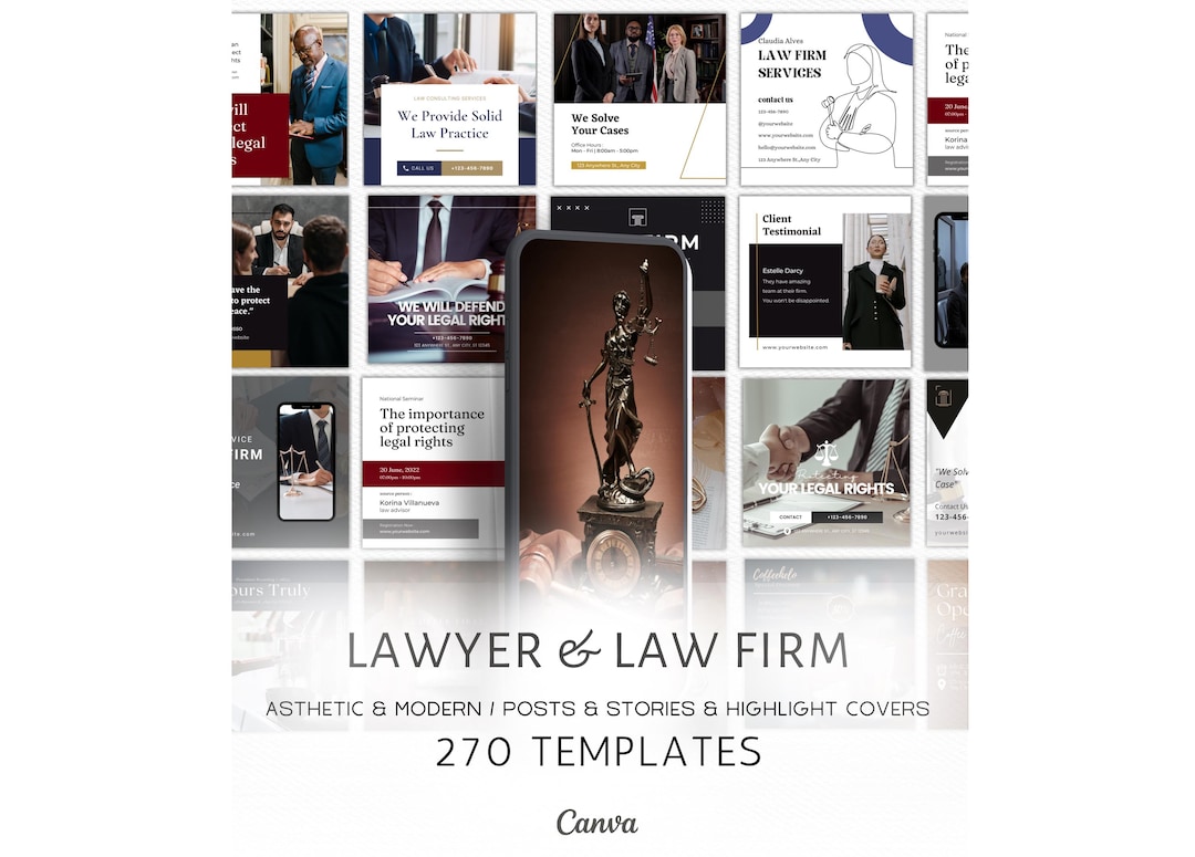 Law Firm Social Media Templates Canva Editable, Lawyer Instagram and ...