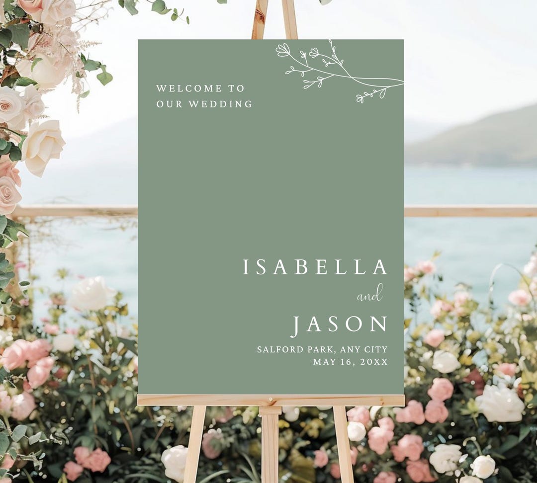 Sage Green Welcome Wedding Sign, DIY & Editable (digital Download ...