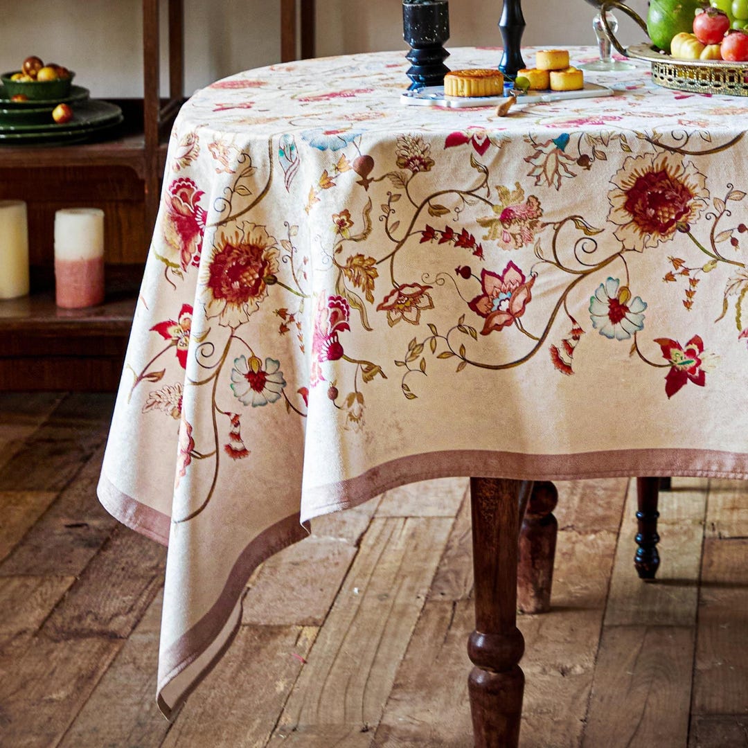 Botanical Floral Waterproof Tablecloth, English Garden Style, Custom ...