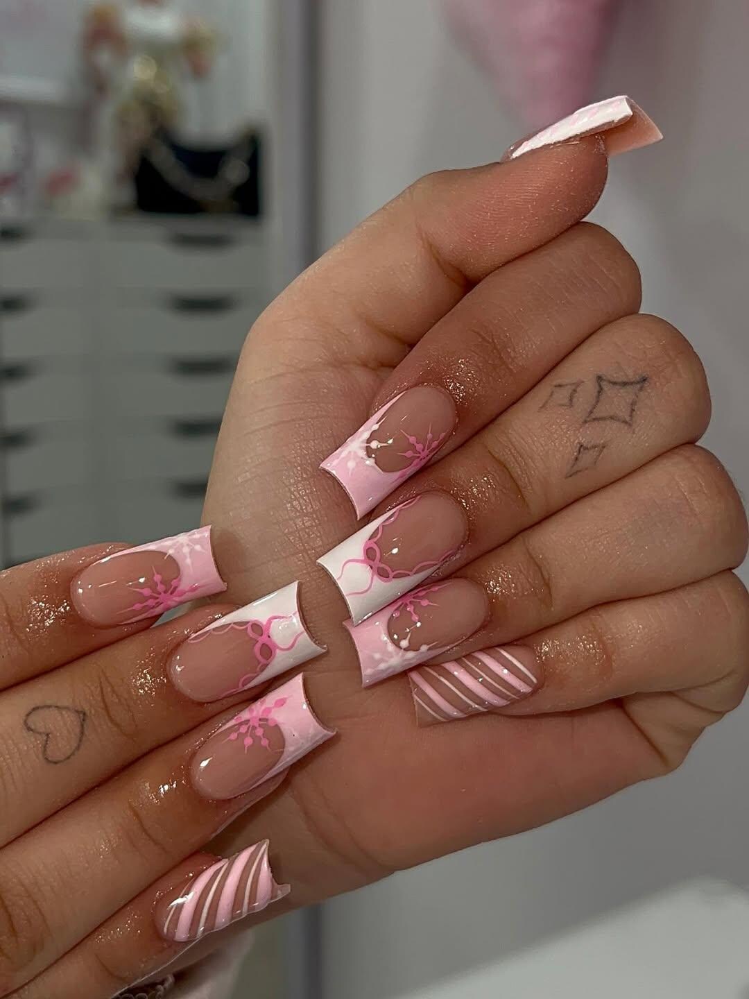 Pink French Press on Nails | Cute Swirl Design | Light Pastel Square ...