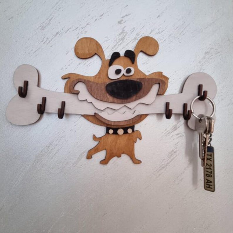 Colgador de llaves de perro con hueso, archivo cortado a láser ...