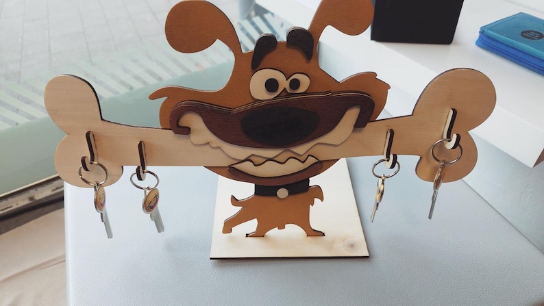 Dog With Bone Key Hanger Multilayer Laser Cut File, Wooden Animals Wall ...