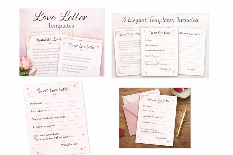 Valentine Love Letters Template Printable | Romantic Letter Instant ...
