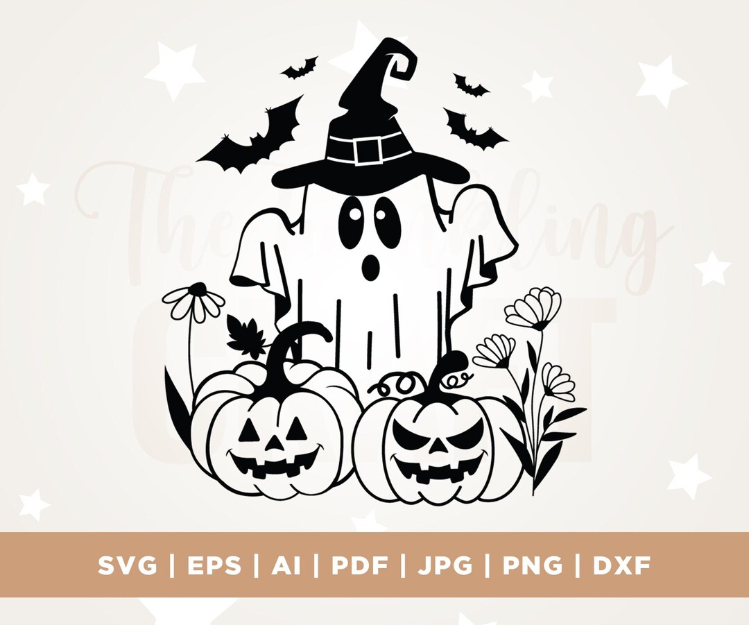 Halloween Ghost SVG for Cricut, Spooky Fall Pumpkins and Leaves, Cricut ...