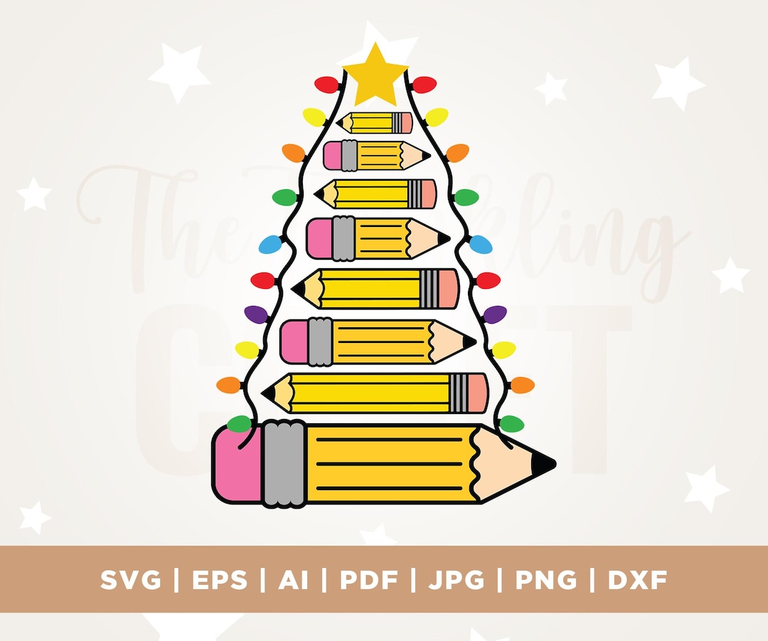 Teacher Christmas Svg, Pencils Tree Light Png, Teacher Christmas Gift ...