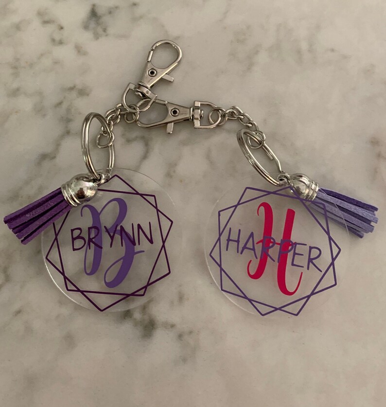 Personalized 2 Round Keychain With Tassel 2 | Etsy