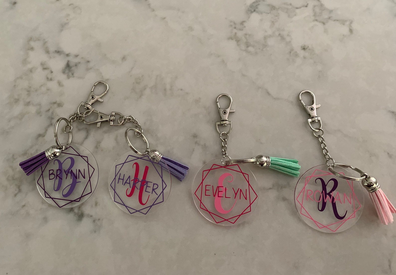 Personalized 2 Round Keychain With Tassel 2 | Etsy