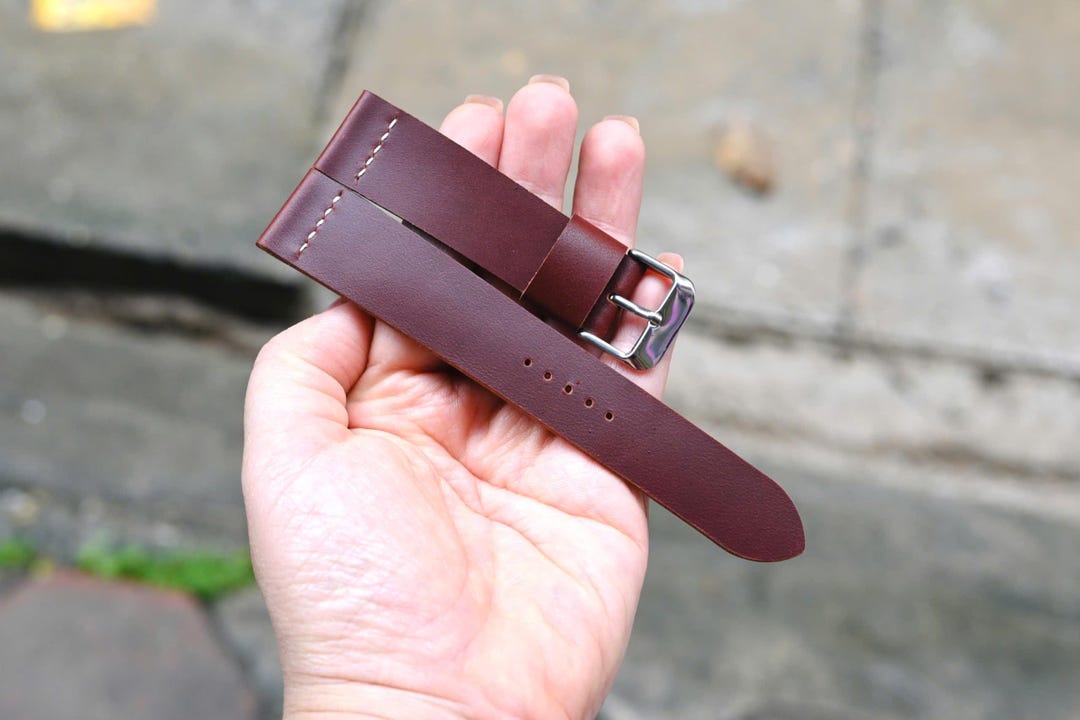 Handmade Slim Watch Strap Band, Wine Red Pullup Leather, Two Straps of ...