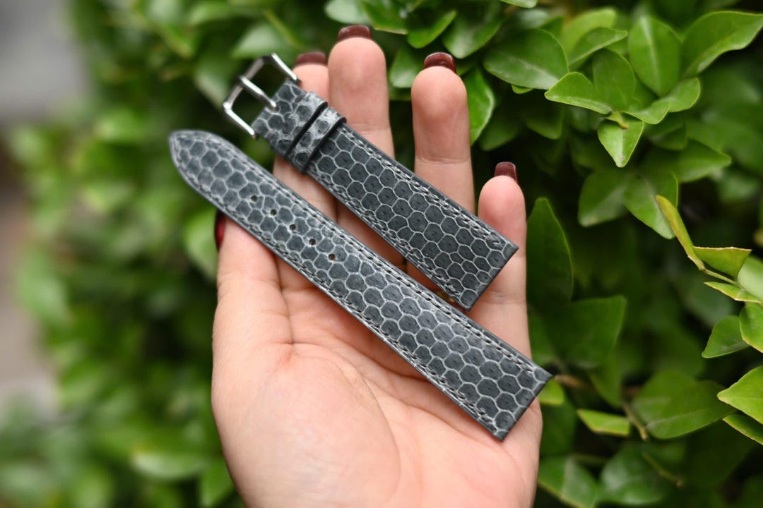 Slim Grey Sea Snake Leather Watch Strap Band, Handmade Vintage Band ...