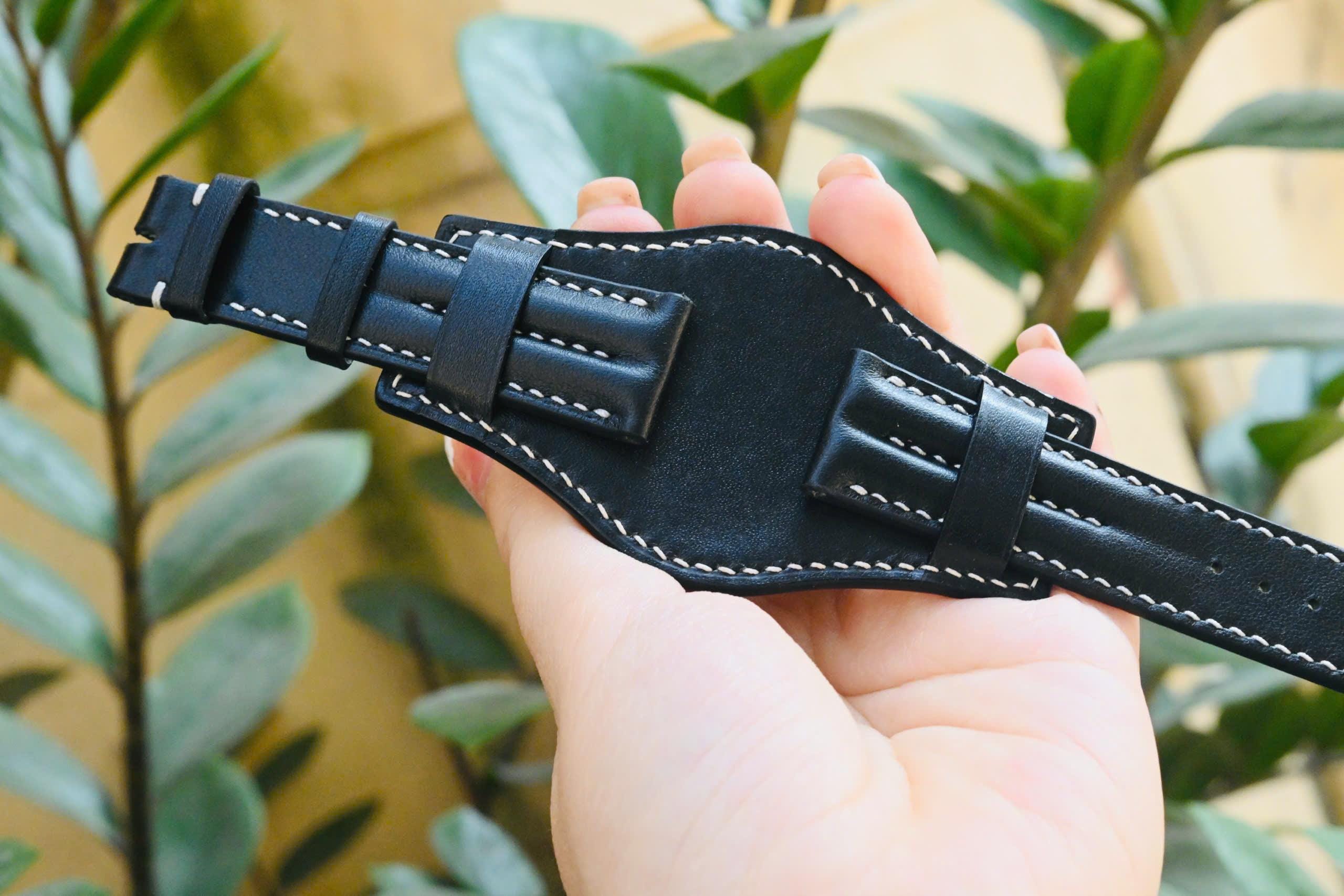Handmade Bund Strap Band, Black Buttero Leather Watch Strap, Double ...