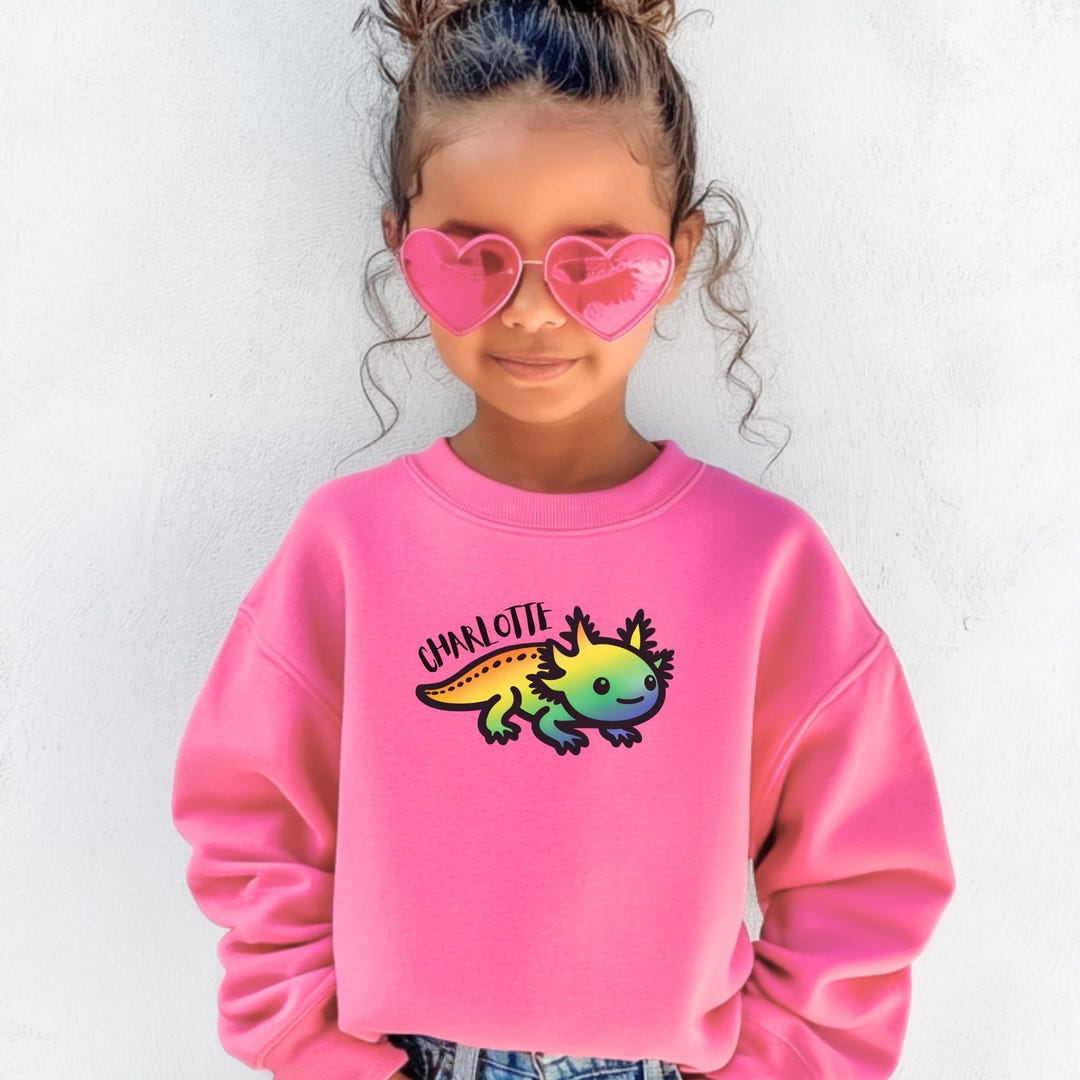 Personalized Axolotl Sweater, Animal Lover Shirt, Rainbow Axolotl Girl ...