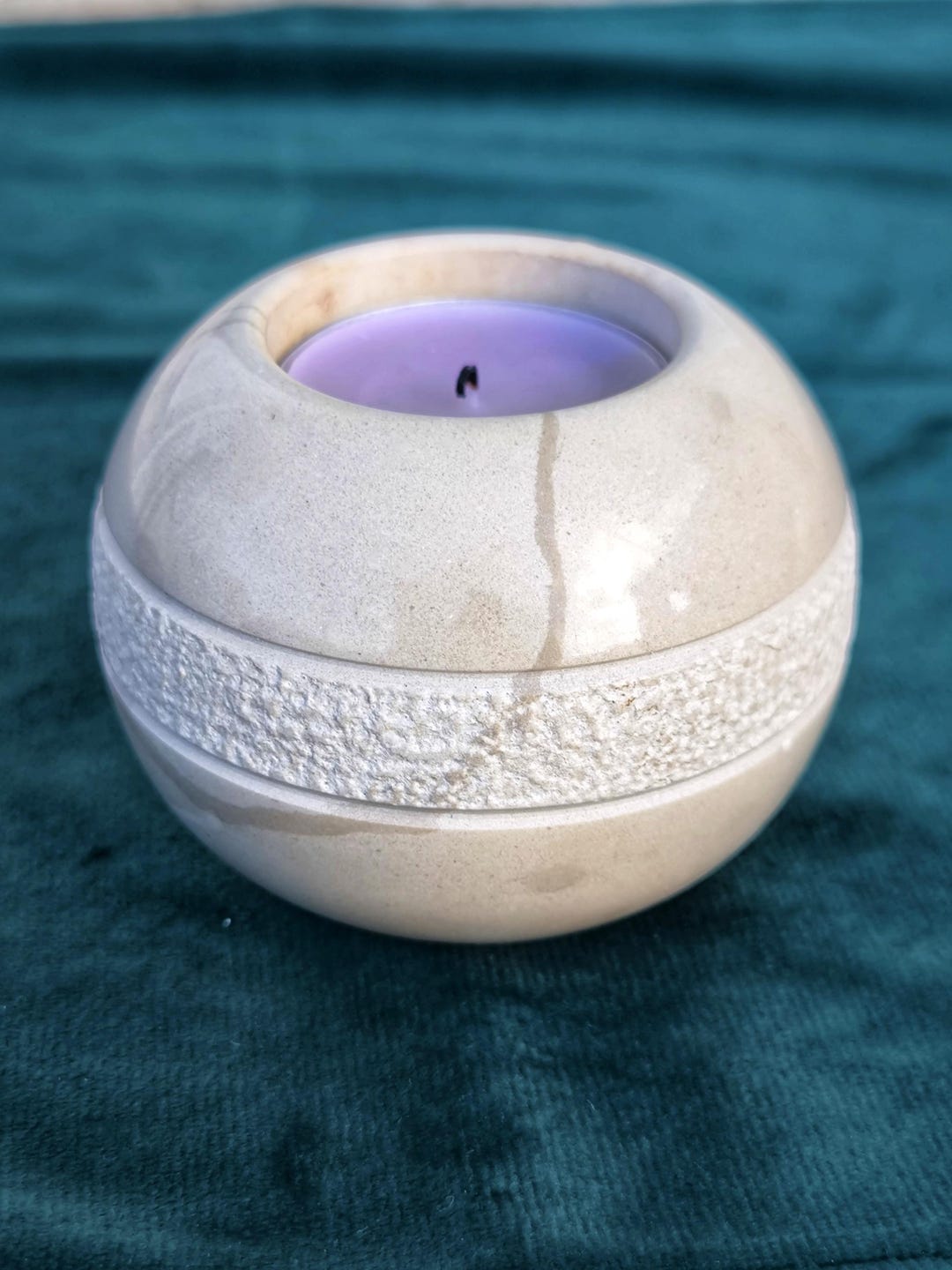 Stone Candle Holder Made of Limestone, Polished With Textured Band - Etsy